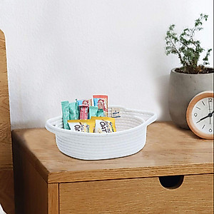 ICEBLUE HD White Mini Storage Basket 100% Natural Cotton Rope Storage Boxes Toy Bins Childrens Room Decor