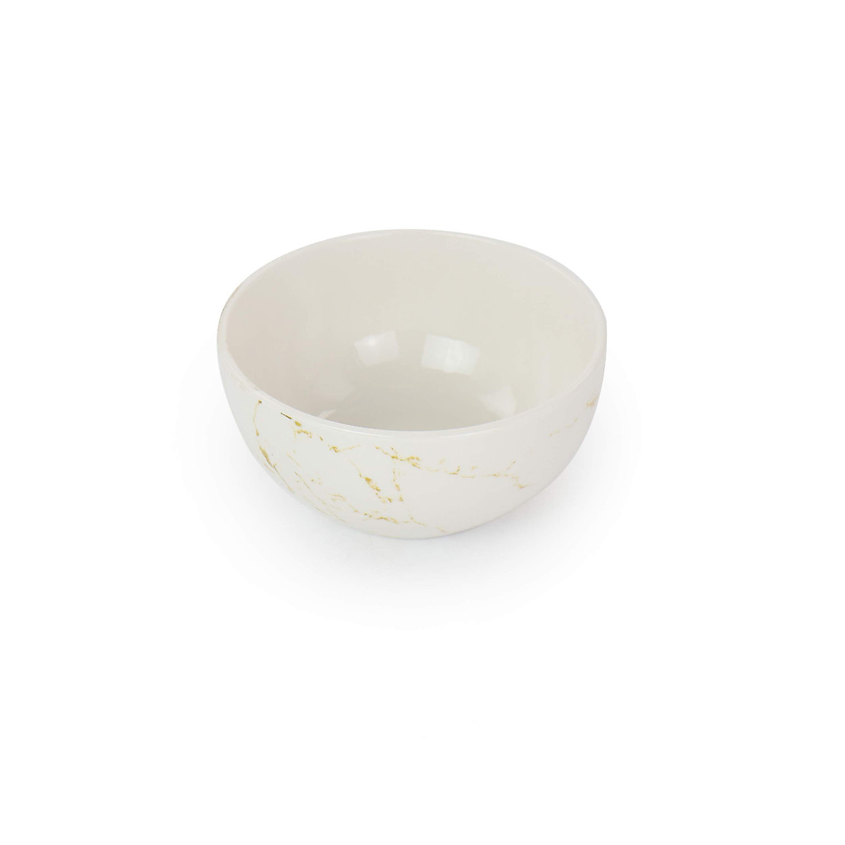 Elama Fine Marble Round Gloss Dinnerware Dish Set, 16 Piece, White and Gold