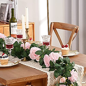 MARTINE MALL 2 Pcs 13.2Ft Artificial Pink Rose Garland, Fake Rose Vine Floral Garland for Wedding Party, Garden, Home, Table, Wall Decor