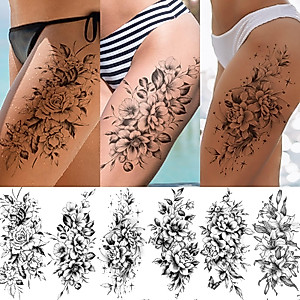 EMOME 12 Sheets Half Arm Flowers Temporary Tattoos for Women,Fake Tattoos That Look Real and Last Long, Large Body Marker Tattoos and Hand Tattoo Stickers for Adults Girls Neck Arm