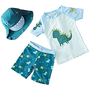 BAOPTEIL Baby Toddler Boys Two Pieces Swimsuit Sets Kids Boy Bathing Suit Rash Guards Sunsuit Swimwear with Hat UPF 50+ FBA (Green, 18-24 Months)