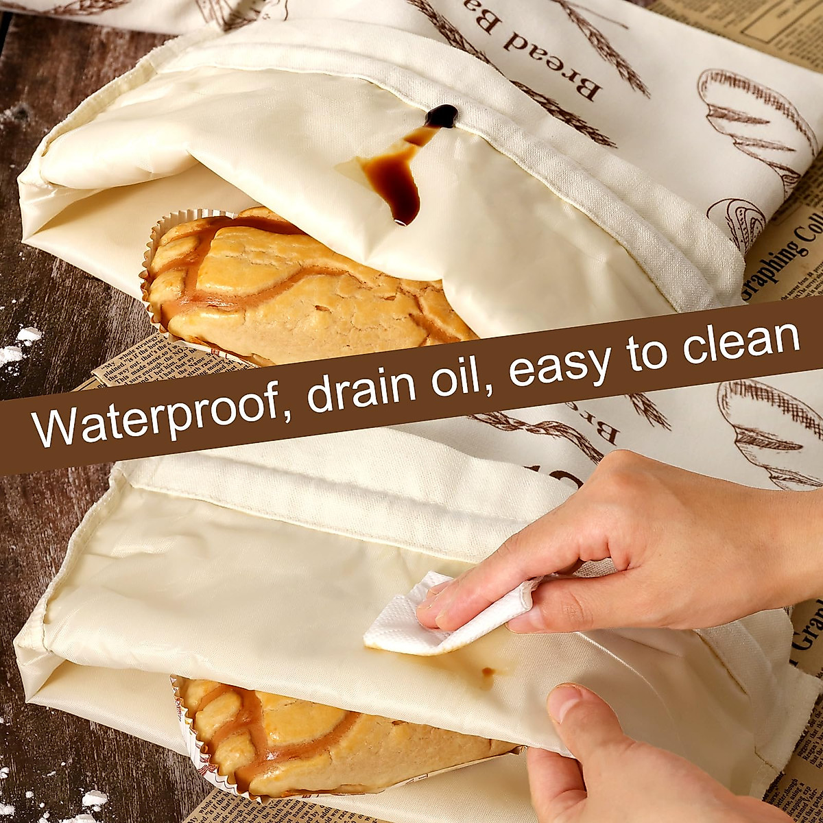 Bread Bags for Homemade Bread, 2 Pack Reusable Bread Bags, Linen Bread Bag with Plastic Liner for Sourdough & Bread Storage