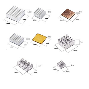 Pastall 100 PCS (8 Different Sizes) Heatsink Kit with Conductive Adhesive Tape, Aluminum Heat Sink Cooler and Copper Heatsink for Raspberry Pi A B B+ 2/3/4