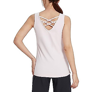 BALEAF Women's Workout Tank Tops for Tennis Quick Dry Fitted Sleeveless Shirts UPF50+ V-Neck Lightweight Size Medium Pink