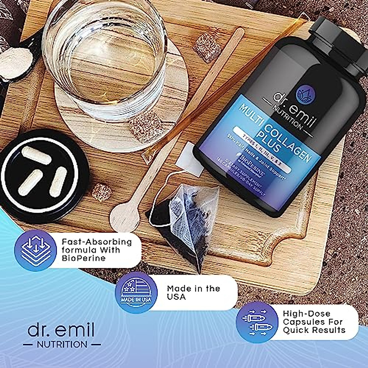 DR. EMIL NUTRITION Multi Collagen Pills - 180 Capsules - Collagen Supplements to Support Hair, Skin, Nails, & Joints - Hydrolyzed Collagen Supplements for Women with Types I, II, III, V & X