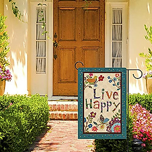 Hzppyz Live Happy Decorative Small Garden Flag Flower Bird, Spring Summer Inspirational Quote House Yard Outdoor Butterfly Floral Decor Double Sided, Fall Positive Farmhouse Outside Decoration 12 x 18