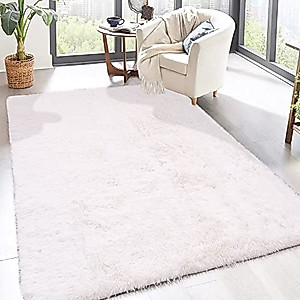 ROSMARUS Fluffy Rug for Bedroom 3'X5' Fuzzy Rug for Girls Boys Kids Nursery Teens Room Room Shaggy Rug for Dorm Shag Carpet Room Decor, White