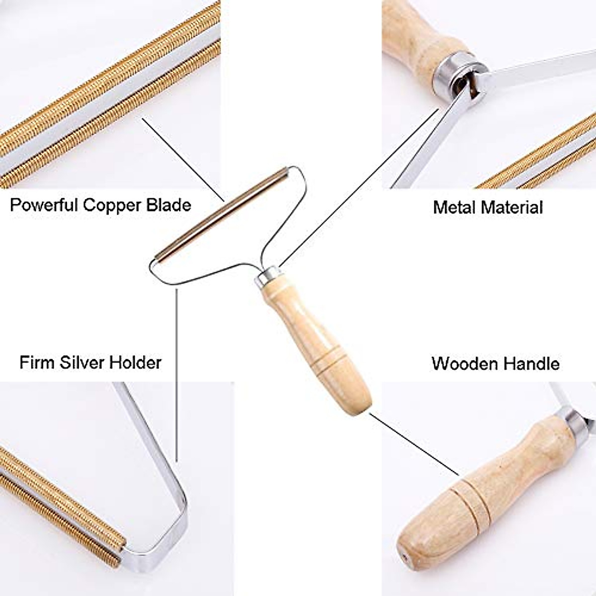 DAIFUQIHUA Carpet Pet Hair Remover, Portable Spark Lint Roller with Wooden Handle, Carpet Pile Brush with Double Sided Metal Scraper Suits Indoor Carpet, Pet Hair, Car Carpet,1 Pc