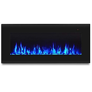 BOWERY HILL Modern 40" Wall Mounted Electric Fireplace Mantel Heater with Remote Control, Adjustable Led Flame, 1400W in Black