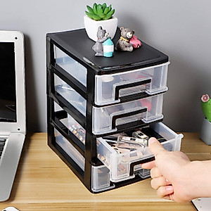 4 Drawer Desktop Storage Organizer,Plastic Containers Storage Organizer Dresser Organizer Home Dresser (Black and Transparent)