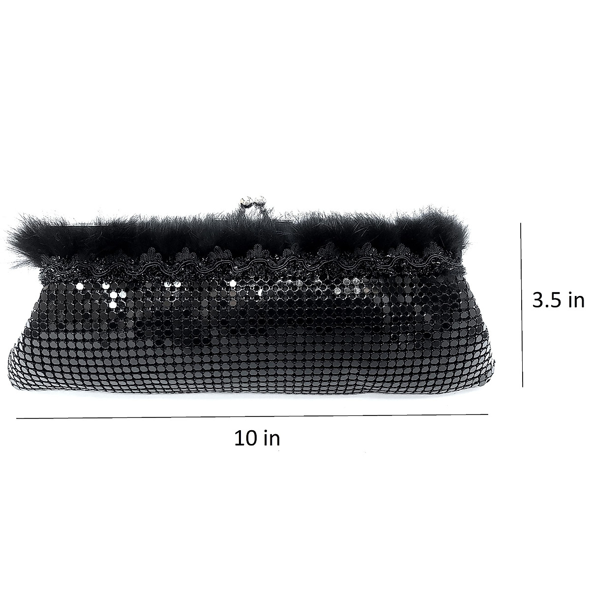 Frewahmesh Evening Clutch Metal Mesh Purse Bag for Cocktail Party Prom Wedding Banquet (Black-2)