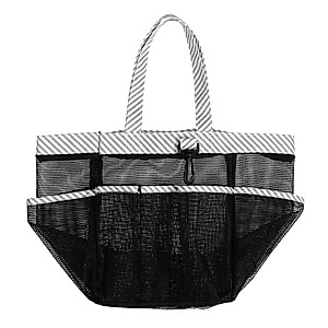 iHomeYC Portable Mesh Shower Caddy, Camping Bathroom Shower Caddy Tote, College Dorm Room Essentials Organizer with Key Hook and 8 Basket Pockets,Black