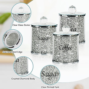 LYTDMSKY 4 Pcs Coffee Sugar Container Set, Tea Canister and Crushed Diamond Tray, Decorative Kitchen Canisters with Lid, Bling Glass Snacks Sugar Containers Kitchen Coffee Jar Storage Containers