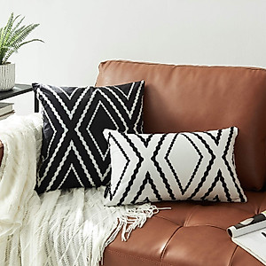 Nestinco Set of 2 Black Pillow Covers 18 x 18 inches Boho Aztec Polyester Blend Square Decorative Throw Pillow Covers for Sofa Couch Bed Decor