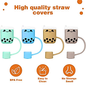 8PCS Straw Cover Cap for Stanely Cup, 0.4Inches Cute Bubble Tea Drinking Straw Cover, Silicone Dust-Proof Straw Protector Topper Stanley Accessories