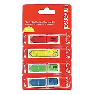 Universal 99011 Deluxe Message Arrow Flags,"Sign Here", Assorted Colors, 120/Pack