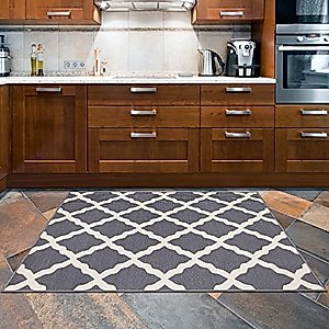 Machine Washable Moroccan Trellis Design Non-Slip Rubberback 3x5 Traditional Indoor Area Rug for Living Room, Bedroom, Kitchen, 3'3" x 5', Gray