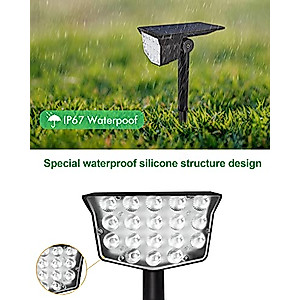 COCOMOX Solar Spot Lights Outdoor, Warm White Solar Lights Outdoor Waterproof, IP67 Solar Powered Garden Lights Landscape Lighting Dusk-to-Dawn 3 Modes Spotlight for Yard Driveway Flag 2 Pack