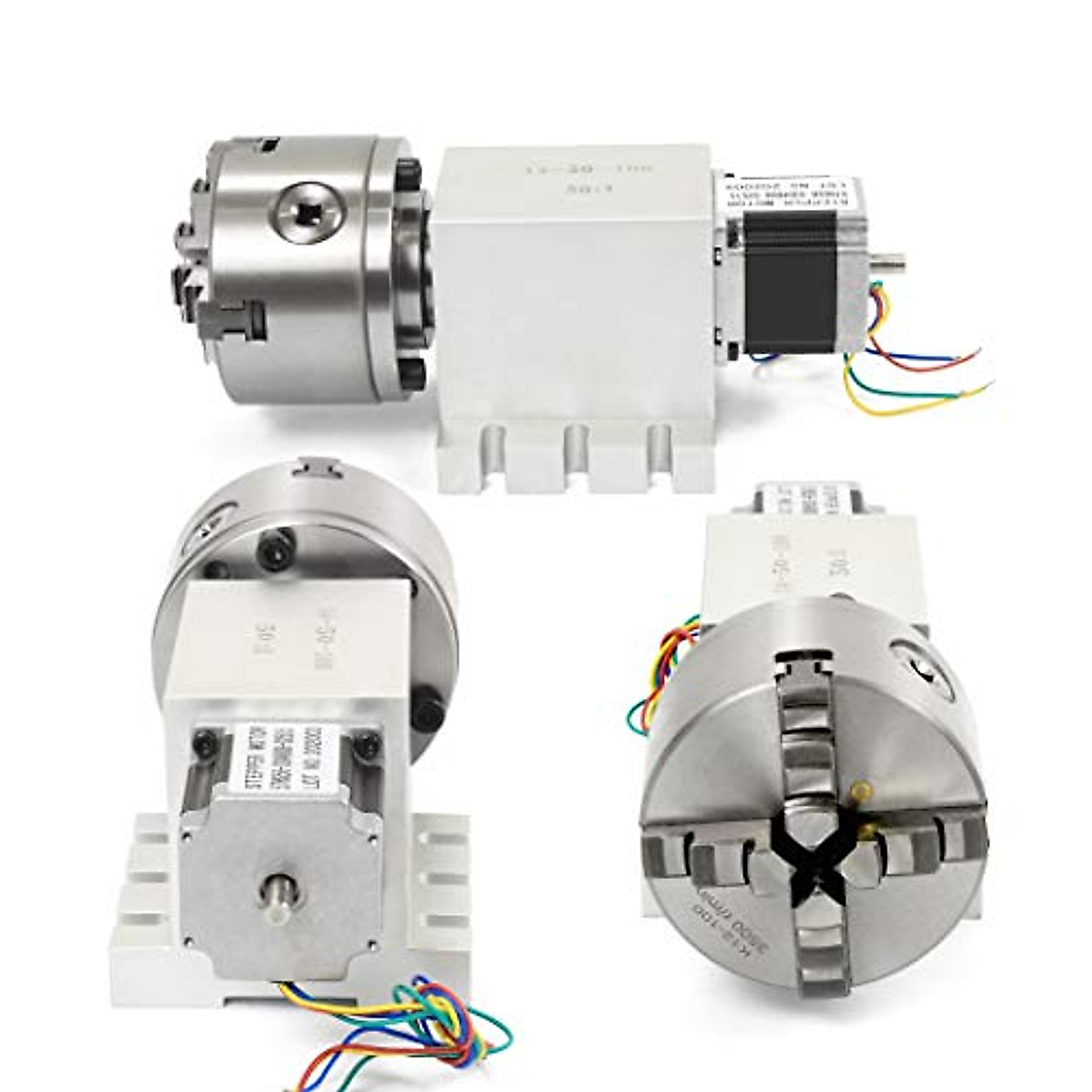 CNCTOPBAOS Engraving Machine Rotary 4th Axis,CNC Router Rotational Fourth A Axis,K12-100mm 4 Jaw Chuck Dividing Head,No Backlash Gapless Harmonic Gearbox Ratio 50:1+Nema23 Motor+65mm Tailstock