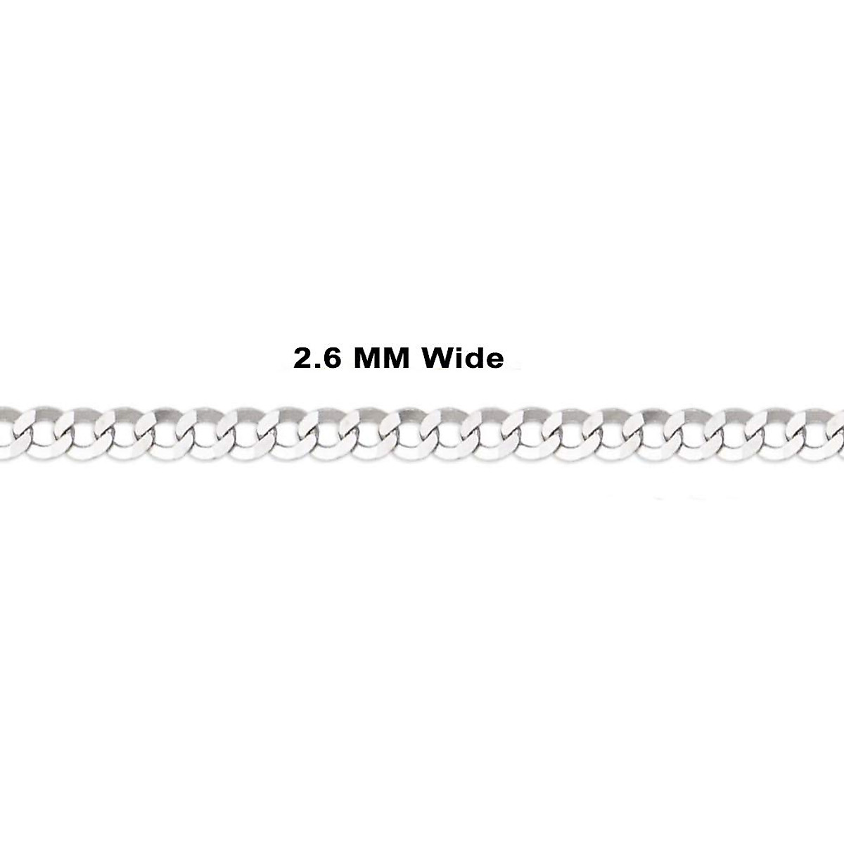 TOUSIATTAR 14K Two Tone Gold Curb Light White Pave Chain - Strong Italian Necklace - Nice Shiny Link Flawless Jewelry Gift for Women and Men-Available 16 to 32 Inches LENGTH (22, White 2.6MM Wide)
