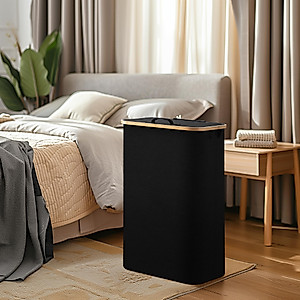 HBlife 100L Large Laundry Hamper with Lid and Removable Inner Bag, Collapsible Dirty Clothes Basket Organizer for Bathroom, Bedroom and Laundry Room, Black