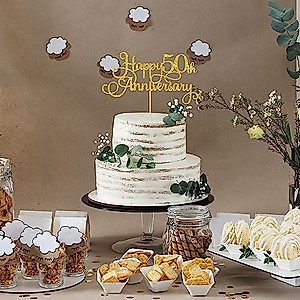 Gold Glitter Happy 50th Anniversary Cake Topper - for 50th Wedding Anniversary / 50th Birthday Party Cake Decorations Supplies, Cheers to 50 Years Sign