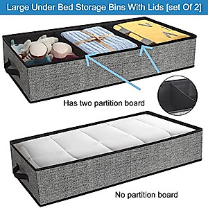 homyfort Under Bed Storage Containers Bins with Lids, Foldable Stackable Underbed Storage Boxes Organizer with 2 stury handles for Clothing, Blankets, Sweaters,sheets, Black, set of 2