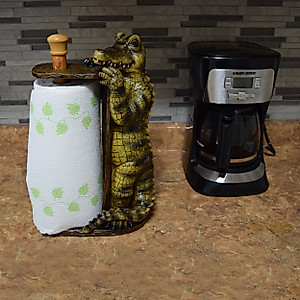 Rivers Edge Products Countertop Paper Towel Holder, Unique Resin and Wood Paper Towel Holder, Novelty Napkin Roll Holder for Counter, Giftable Animal Paper Towel Stand, Alligator