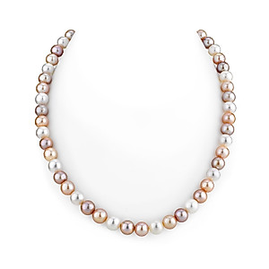The Pearl Source 14K Gold 7-8mm AAAA Quality Multicolor Freshwater Cultured Pearl Necklace for Women in 18" Princess Length