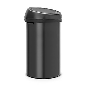 Brabantia 16 Gallon Large Kitchen Touch Top Trash Can (Matt Black) Removable Lid, Soft-Touch Open Garbage Can