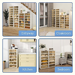 FLEXIMOUNTS Shoe Rack Organizer Storage Box 9 Tiers-18 Pairs, Portable Folding Shoe Rack for Closet Entryway, Collapsible Shoe Cabinet with Magnetic Clear Door for Front Door Entrance