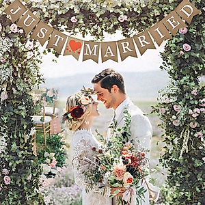 Just Married Burlap Banner, Just Married Car Decorations, Pre-Strung