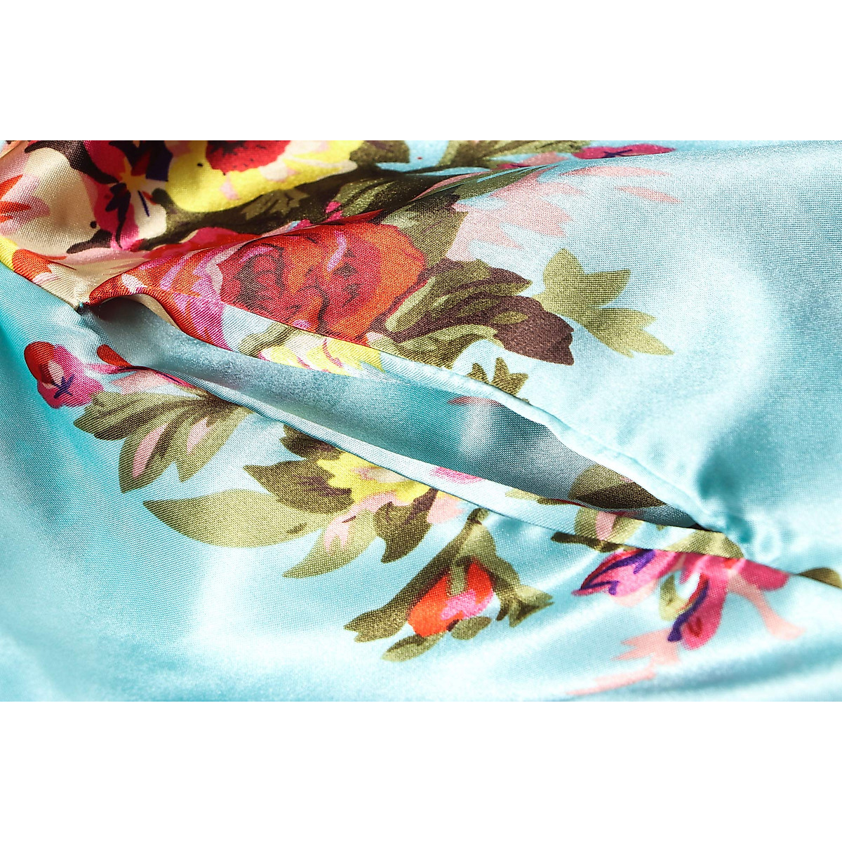 ABC-STAR Women's Floral Kimono Robes Short Satin Bathrobe Silky Sleepwear Dressing Gown for Wedding Getting Ready