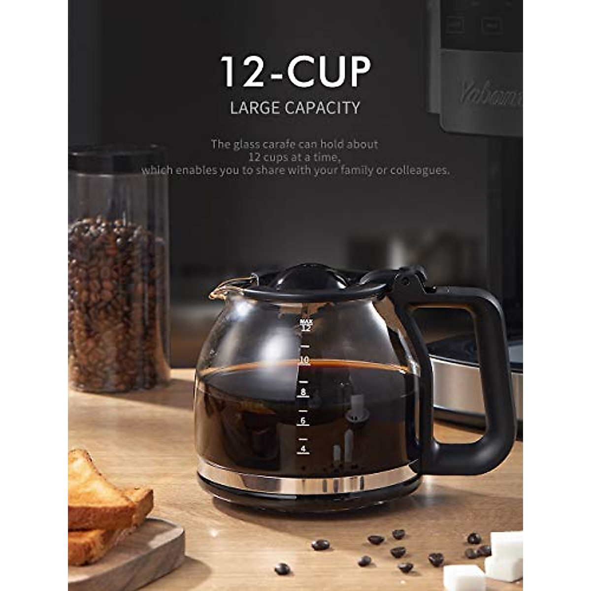 Programmable Coffee Maker, 12 Cups Coffee Pot with Timer and Glass Carafe, Brew Strength Control, Keep Warming, Mid-Brew Pause, Coffee Machine with Permanent Coffee Filter Basket, Anti-Drip System