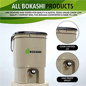 Bokashi Compost Starter Kit - 4.4 lb Organic Bokashi Compost Starter - 2 Airtight Bins, and Detailed Instructions. Attractive Bokashi Compost Bin. Bokashi Compost Bucket - (Black LID)