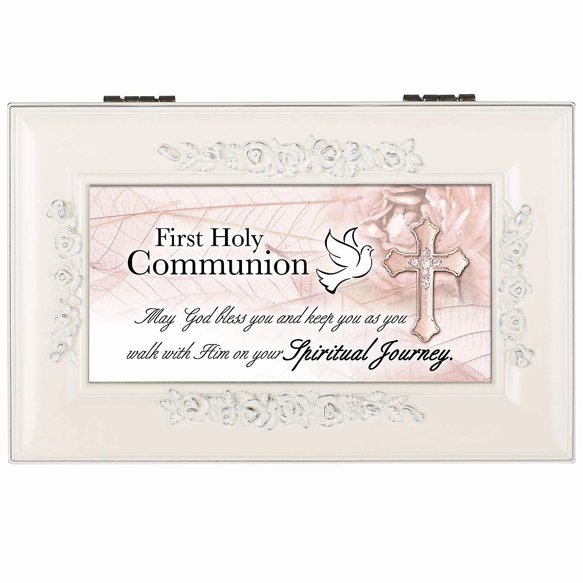 Cottage Garden First Holy Communion Spiritual Journey Ivory Petite Jewelry Music Box Plays Jesus Loves Me