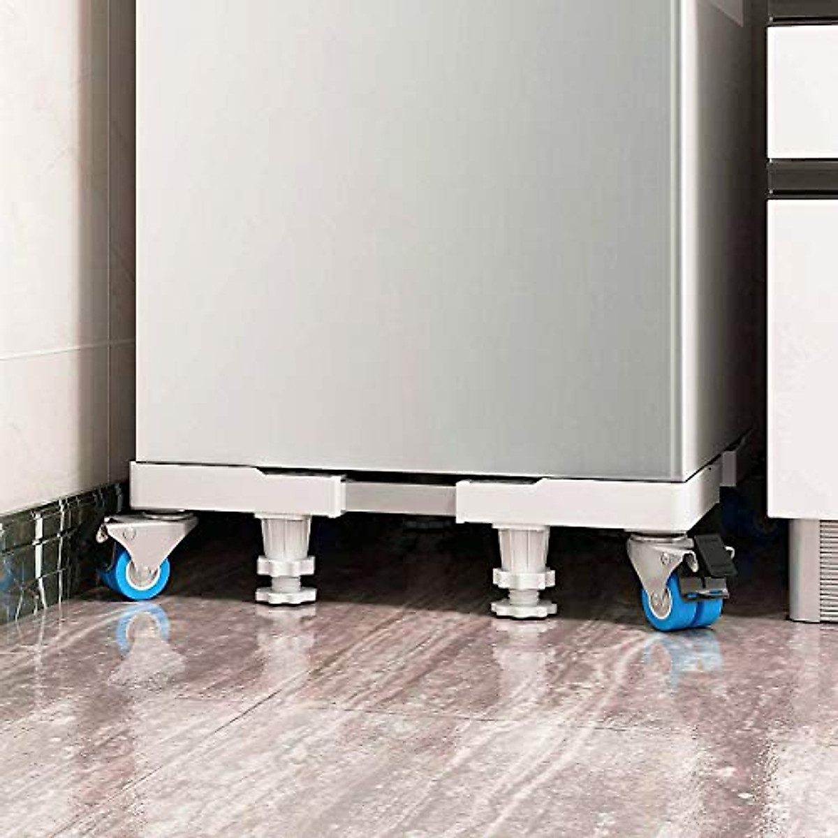 Washing machine stand with 4 Feet and 4x2 wheels, mini fridge stand, Adjustable appliance rollers stand for Washing Machine mover and refrigerator wheels