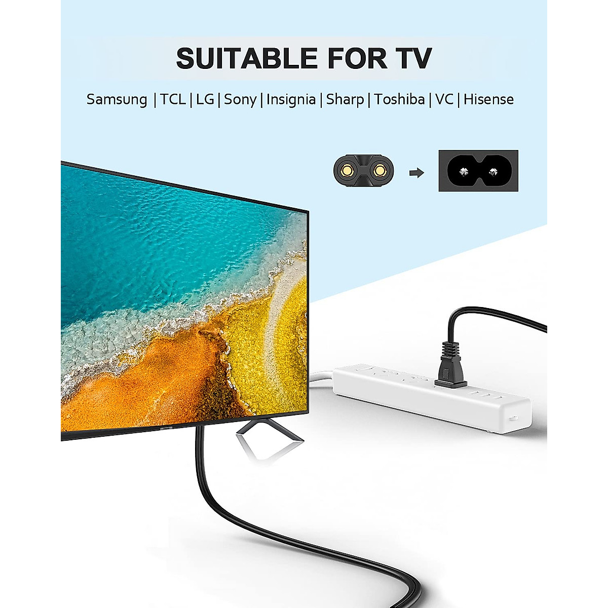 15Ft AC Power Cord for PS5 PS4 PS3,Xbox One S/X,Samsung TCL Roku Apple Toshiba Insignia LED LCD Smart TV,2 Prong Power Cable Replacement for HP Canon Printer