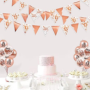 40Ft Rose Gold 13th Birthday Decorations Happy 13th Birthday Banner Bunting Triangle Flag Pennant Garland for Teen Girls 13 Year Old Happy Birthday Decor Thirteen Official Teenager Party Supplies