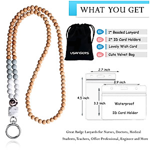 USANGERS Lanyards for ID Badges Keys Women Cute Teacher Lanyard with ID Holder Silicone Wooden Beaded Lanyard Necklace School Work Jewelry Female Nurse Accessories Teacher Appreciation Gifts Women