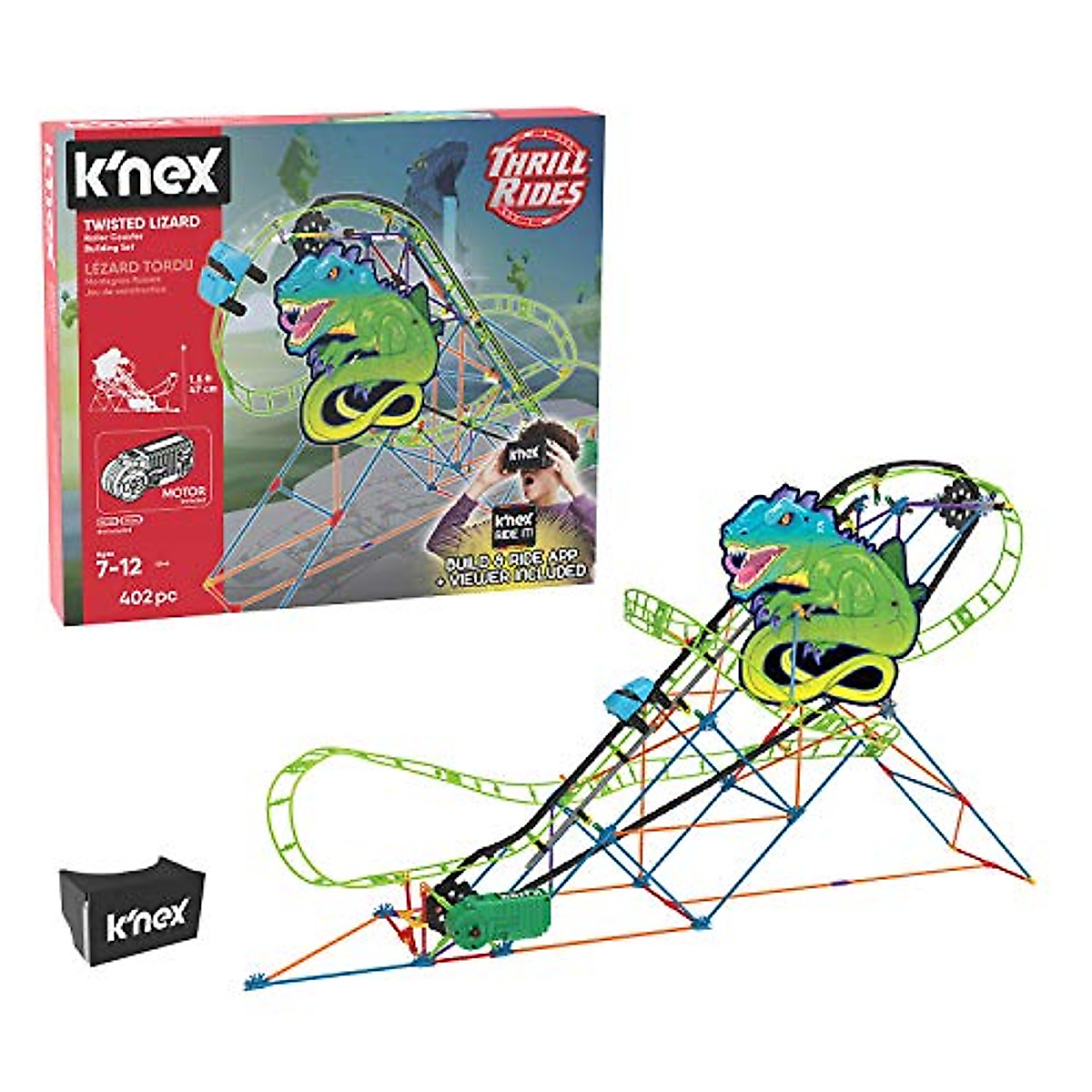K'NEX Thrill Rides – Twisted Lizard Roller Coaster Building Set – 403 Piece – Ages 9+ Building Set (Amazon Exclusive)