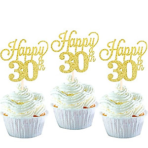 24 Pack Happy 30th Cupcake Toppers Glitter Number 30 Cheers to 30 Cupcake Picks 30th Birthday Wedding Anniversary Party Cake Decorations Supplies Gold