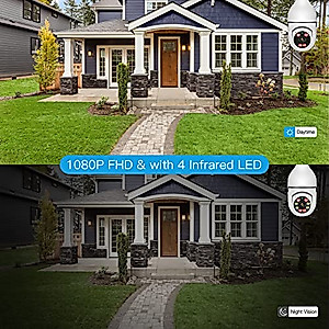 YOBANSE Light Bulb Security Camera, 360 Degree Light Bulb Camera WiFi Outdoor, 1080P Panoramic Wireless Home Surveillance Cameras, Two Way Audio, Night Vision, Smart Motion Detection and Alarm E27