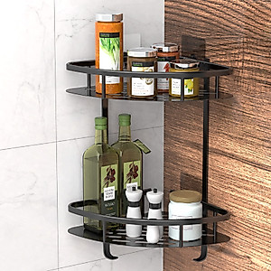 Soft digits Shower Caddy Corner, 2 Tiers Shower Organizer No Drilling Shower Shelf with Hooks Rustproof Wall Mounted Shower Organizer for Inside Shower Bathroom Storage Shampoo Holder