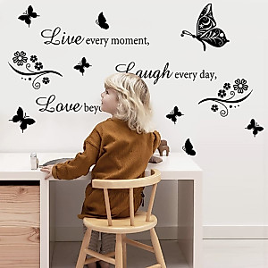Wall Decal Quote Live Every Moment Laugh Every Day Love Beyond Words Wall Sticker Motivational Wall Decals Family Inspirational Wall Stickers for Bedroom Living Room Window Decor Home Decor.