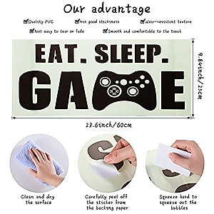 Eat Sleep Game Wall Decal Glow in The Dark Gamer Boy Wall Stickers Vinyl Video Game Wall Decor Gaming Controller Wall Decals for Boys Room Kids Bedroom Home Playroom Decoration