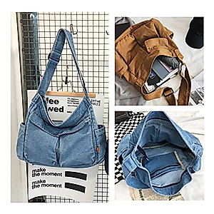 KlaOYer Canvas Messenger Bag Large Hobo Bag School Crossbody Shoulder Bag Tote Bag with Pocket for Women and Men (Green)