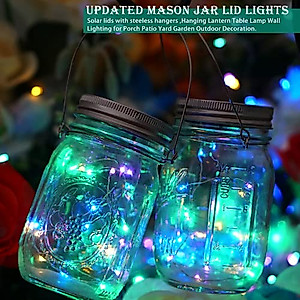 SunKite Solar Mason Jar Lights, 8 Pack 15 LED Waterproof Fairy Firefly Jar Lids String Lights with Hangers(NO Jars), Patio Yard Garden Wedding Easter Decoration - Multicolor