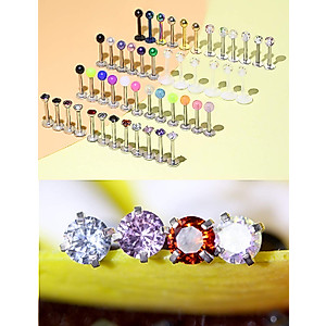 Gadeaila 48pcs 16G Lip Rings Stainless Steel Labret Monroe Lip Rings Nail Cartilage Tragus Helix Earrings Studs Ring Medusa Piercing Jewelry for Women Men 6mm 8mm 10mm