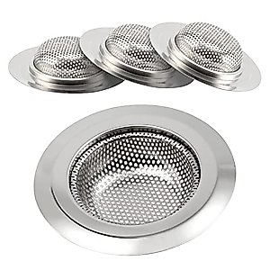 4 Pcs Kitchen Sink Strainer, SZUAH Stainless Steel Drain Filter Strainer with Large Wide Rim 4.5" Diameter Perfect for Most Kitchen Sinks